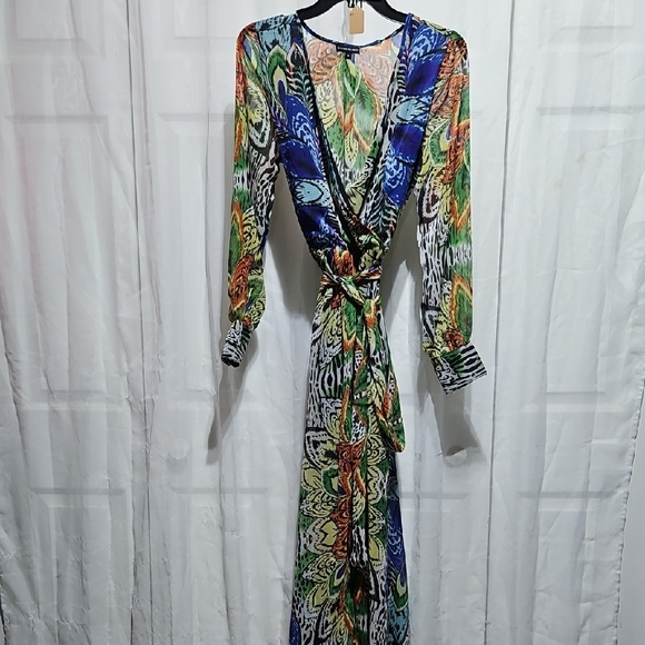 Bandolino | Dresses | Bandolino Multicolored Blue And Green Plunge Neck ...